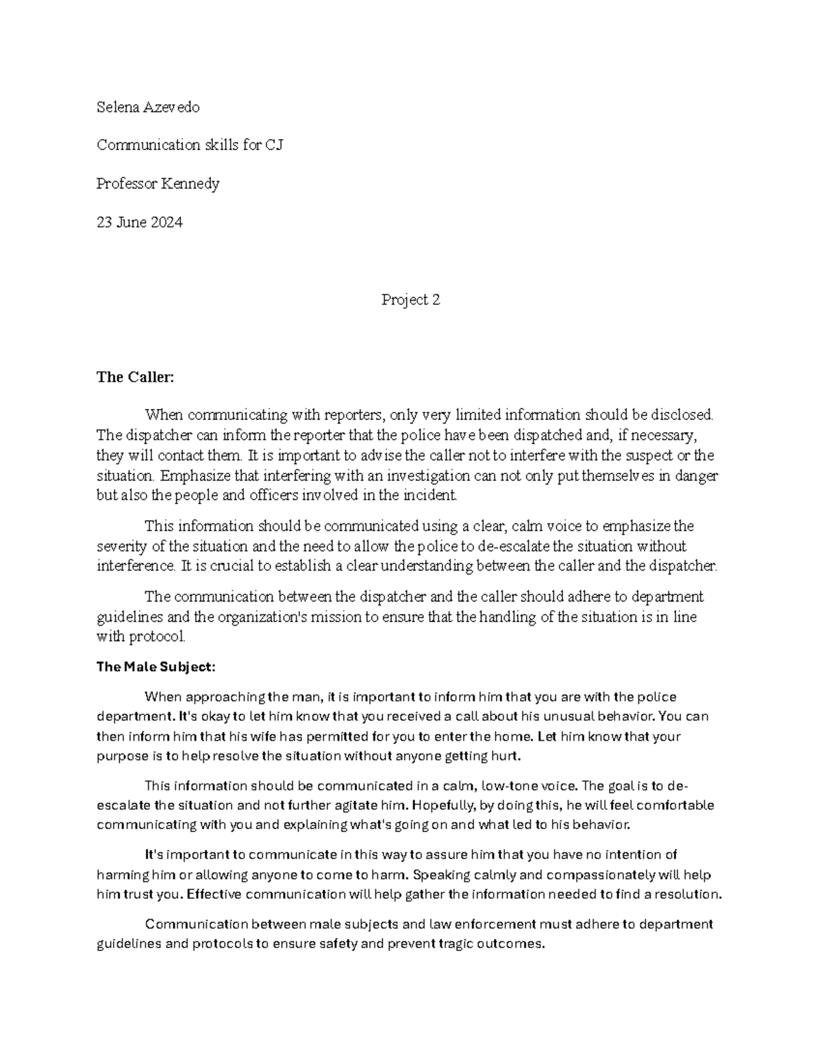 Criminal Justice Project 2 - Selena Azevedo Communication skills for CJ ...