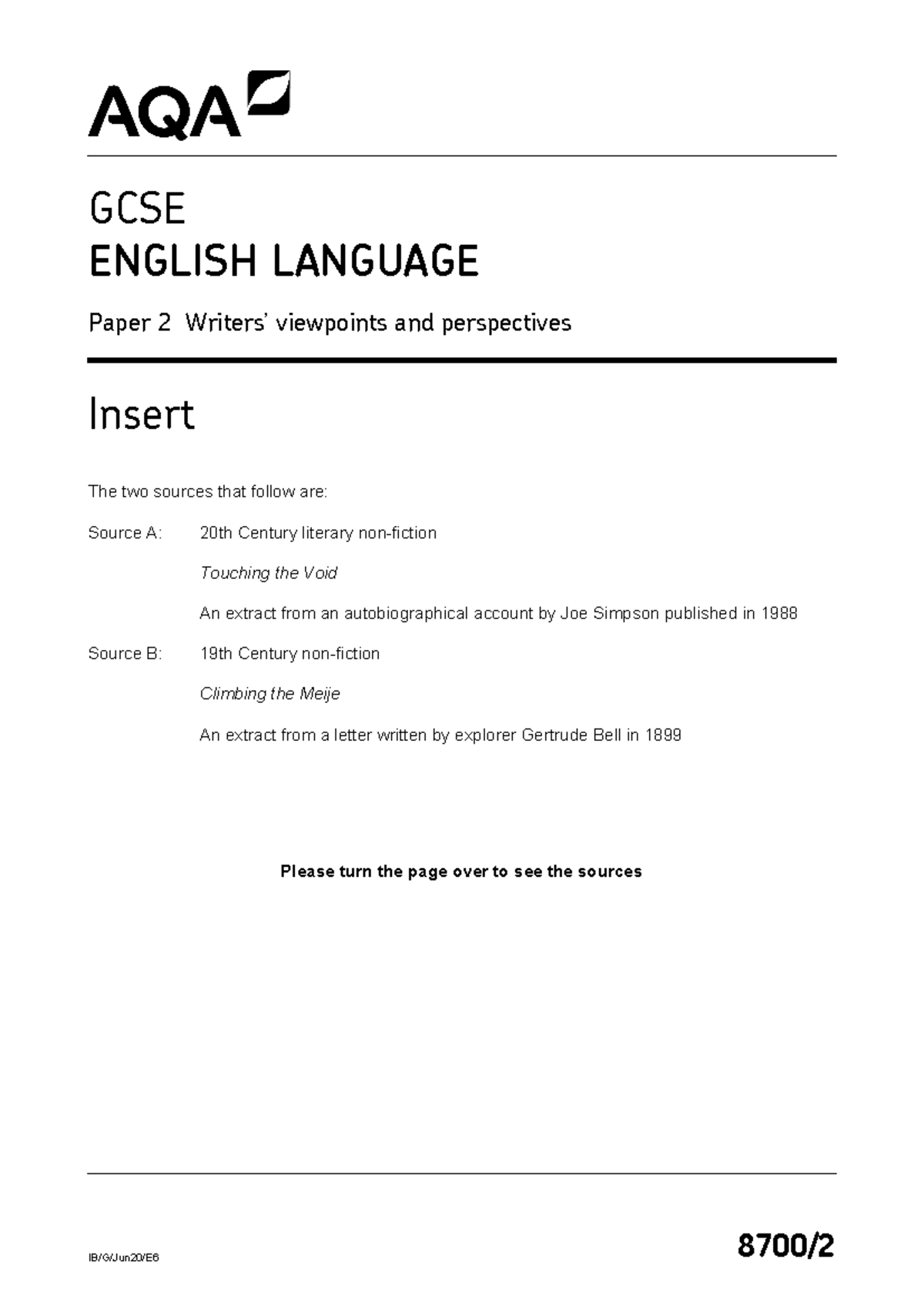 Language Paper-2-insert - IB/G/Jun20/E 6 8700/ GCSE ENGLISH LANGUAGE ...