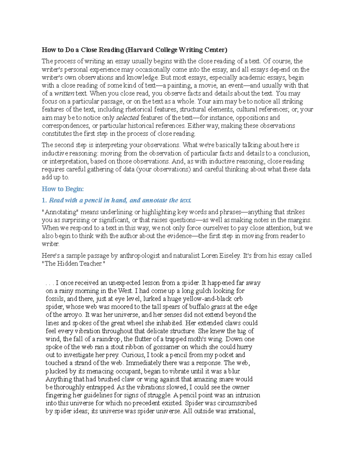 How to Do a Close Reading - ENGL 225 - UNC Chapel Hill - Studocu