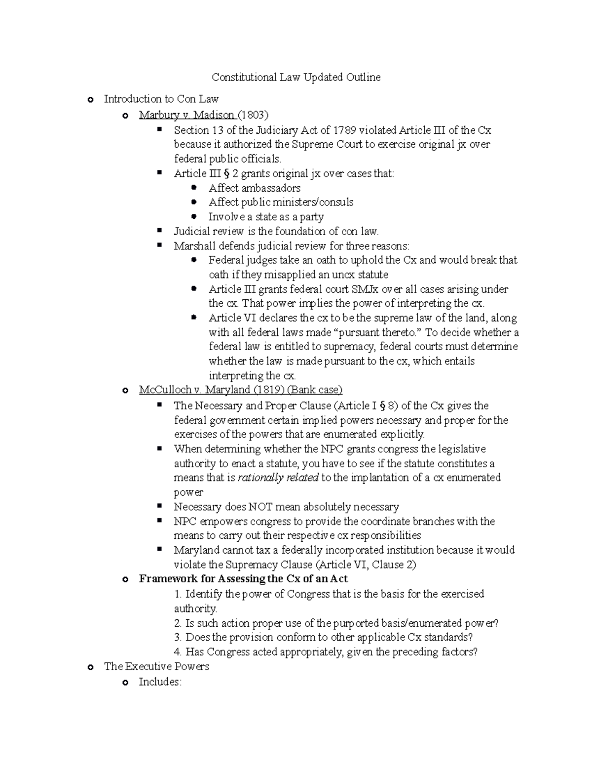 Real Con Law Outline - Constitutional Law Updated Outline o ...
