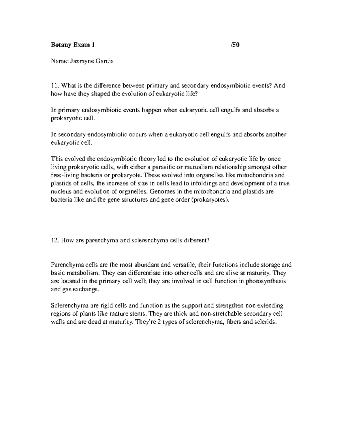 Exam 1 Botany - Exam Dr Bell - Botany Exam 1 / Name: Jazmyne Garcia ...