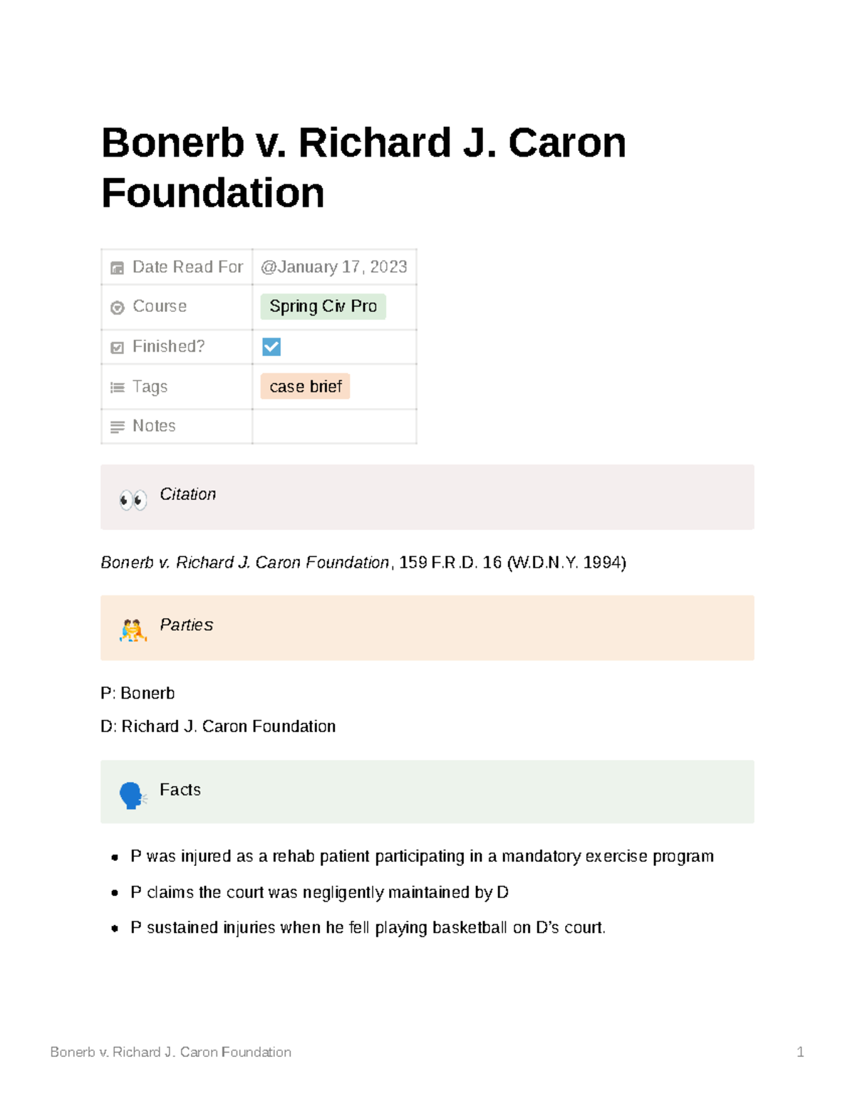 Bonerb v. Richard J - Case Brief - Bonerb v. Richard J. Caron ...