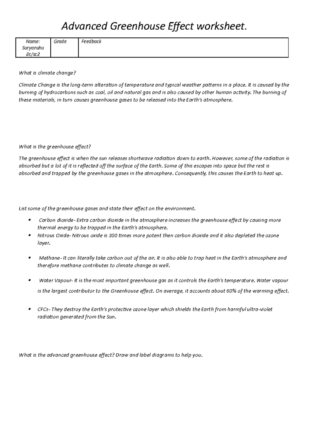Advanced Greenhouse Effect worksheet - Name: Suryanshu 8c/sc Grade ...
