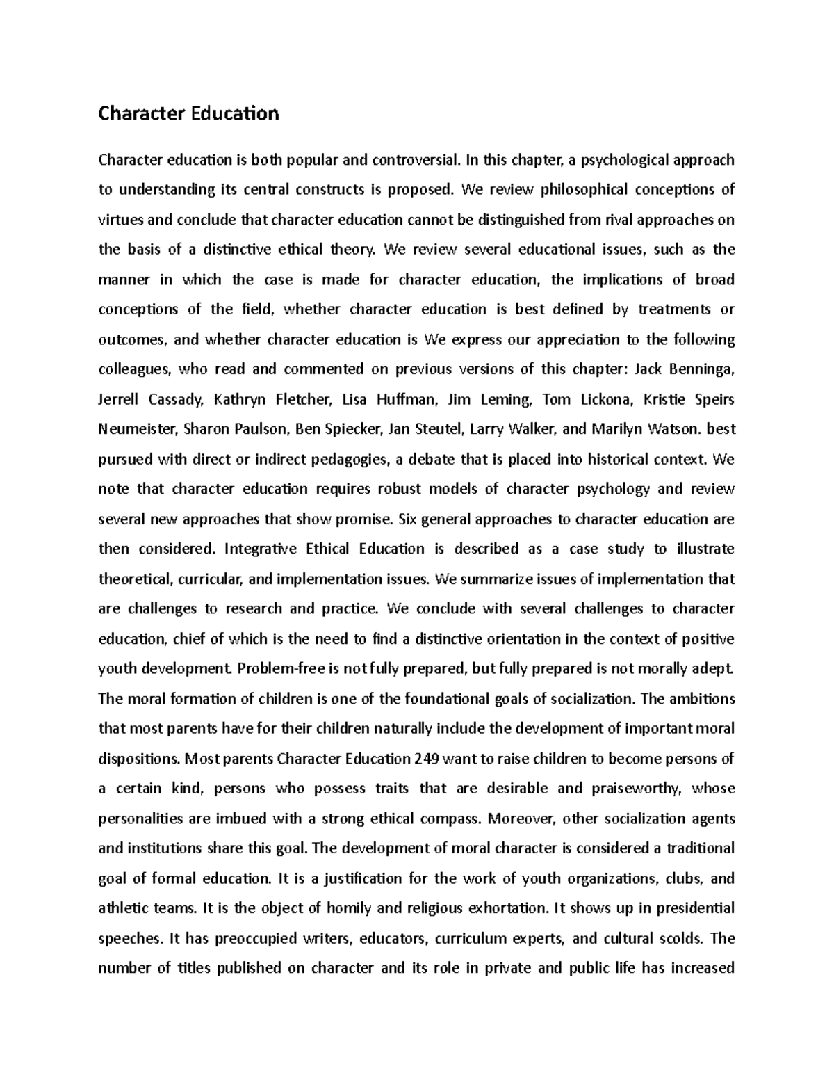 Character Education - Character Education Character education is both ...