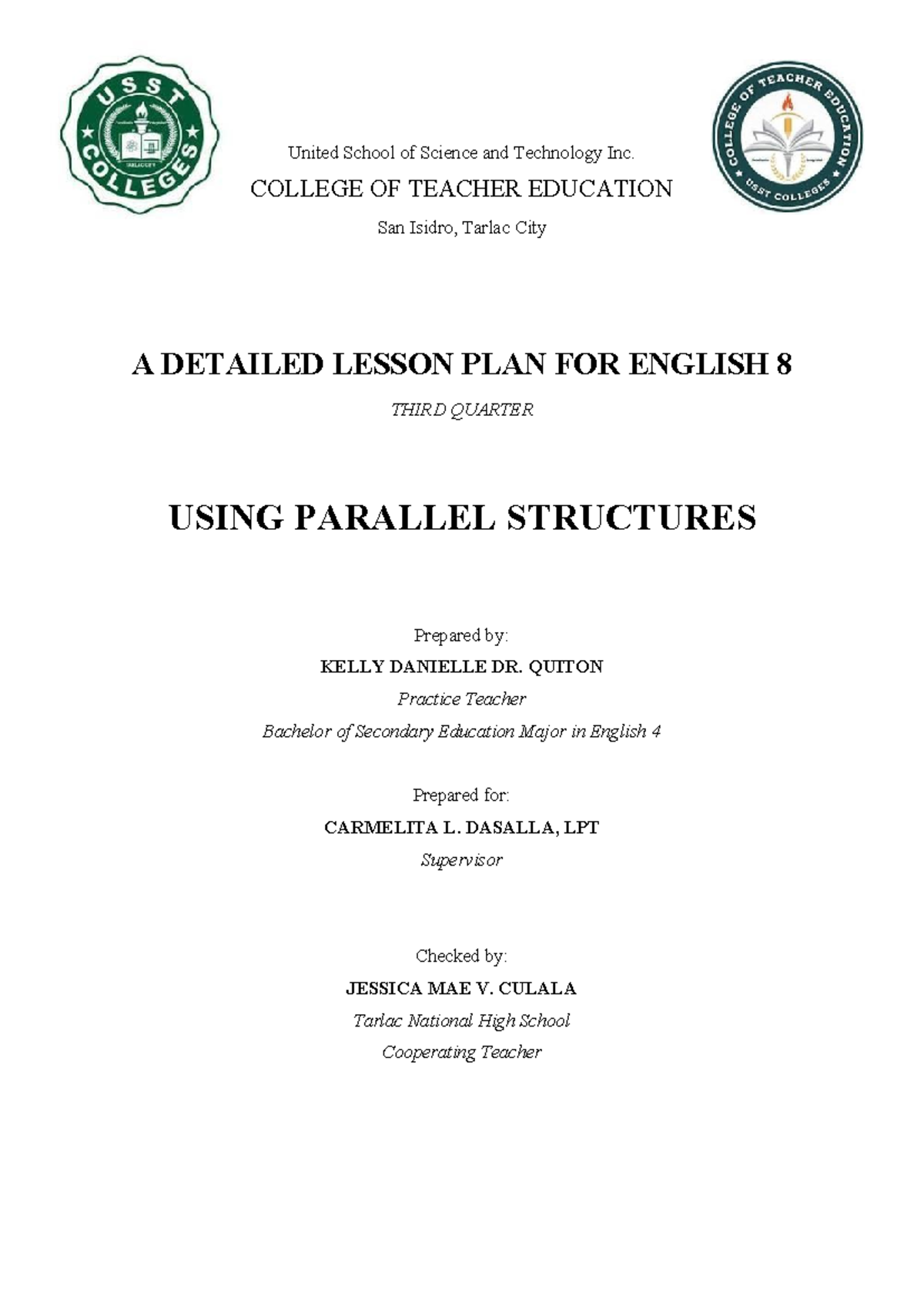 DLP G8 - Parallel Structures - United School of Science and Technology ...