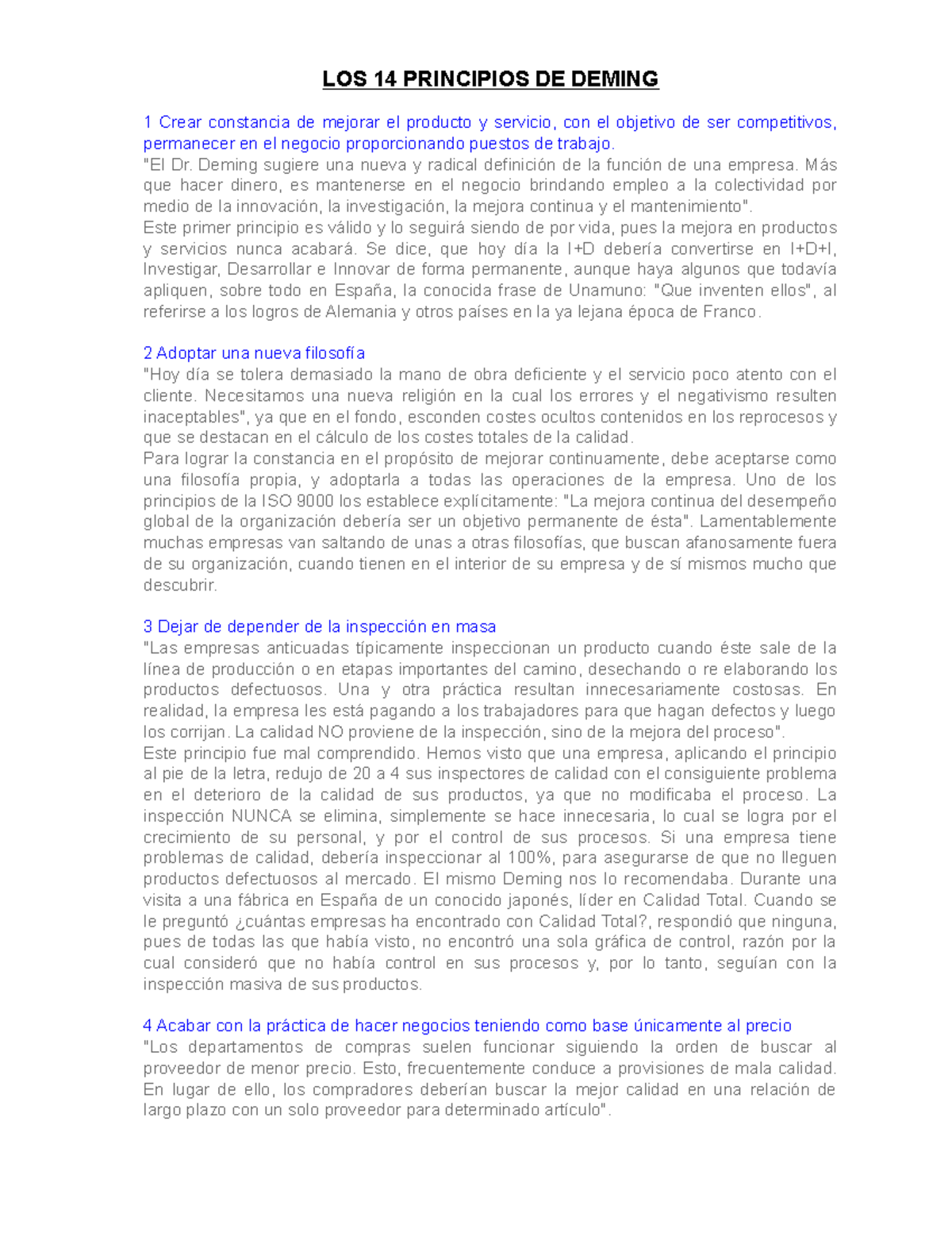 94249897 Los 14 Principios de Deming - LOS 14 PRINCIPIOS DE DEMING 1 ...