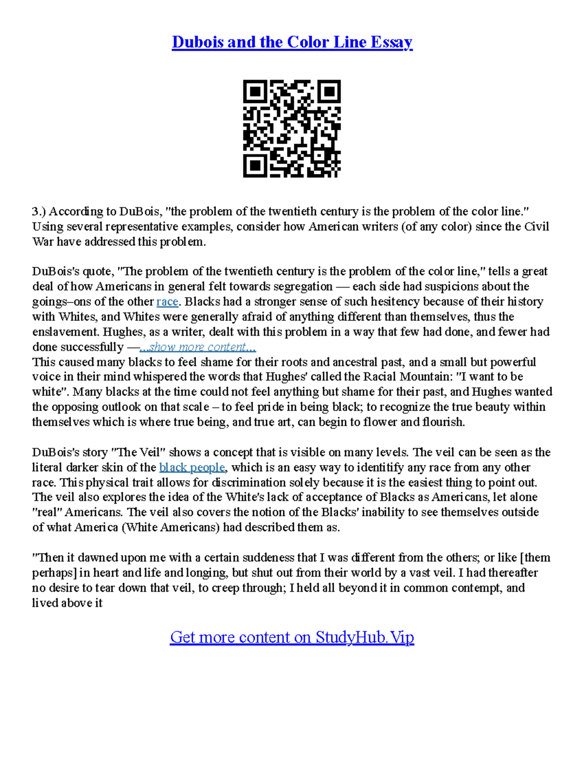 Web Dubois Essay - Dubois and the Color Line Essay 3.) According to ...
