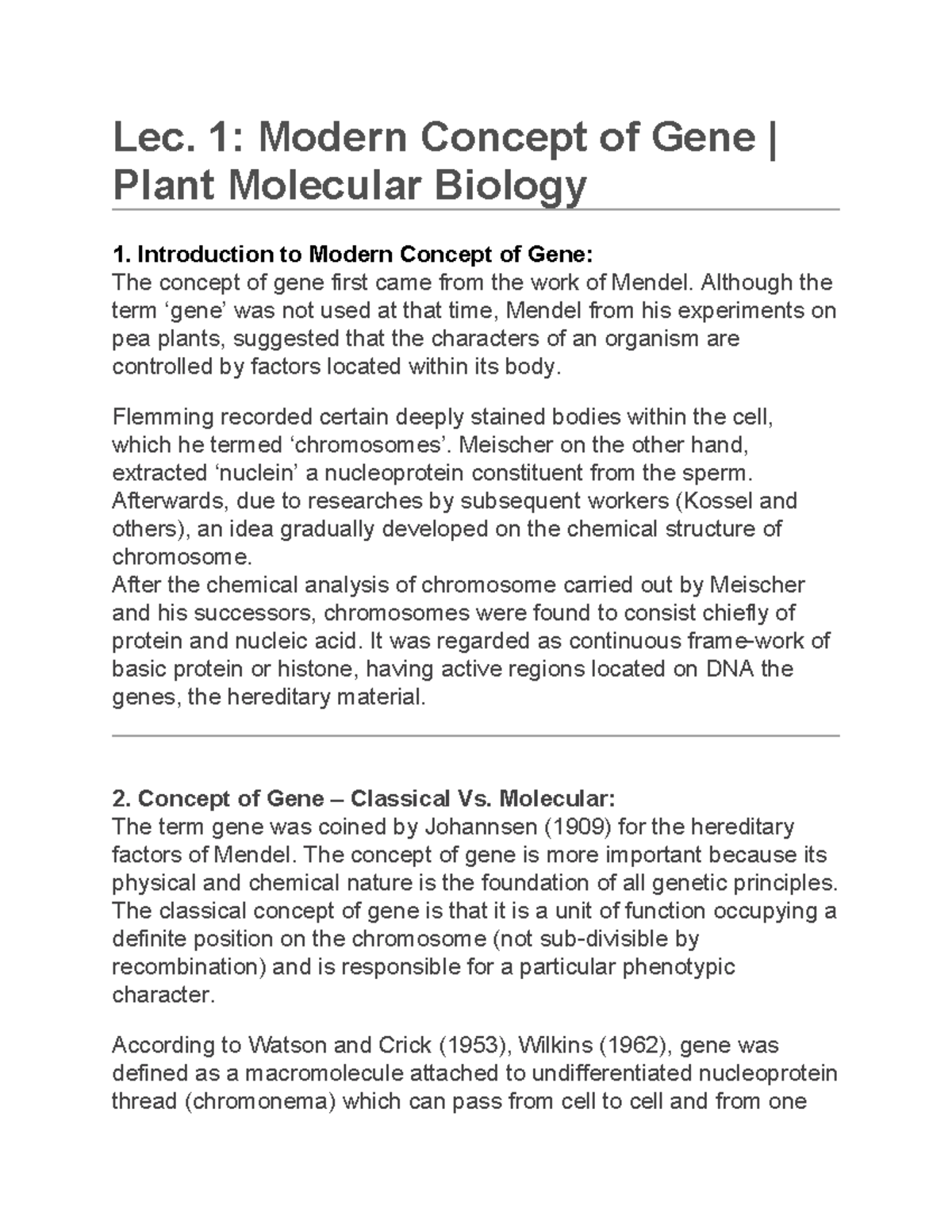 Lec. 1 Modern Concept of Gene Plant Molecular Biology - Lec. 1: Modern ...
