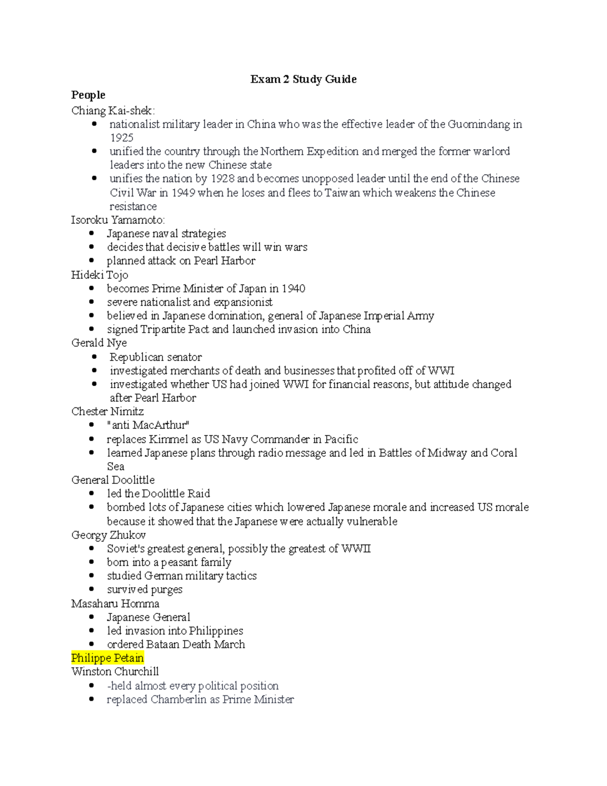 Hist 351 WWII Study Guide 2 - Exam 2 Study Guide People Chiang Kai-shek ...