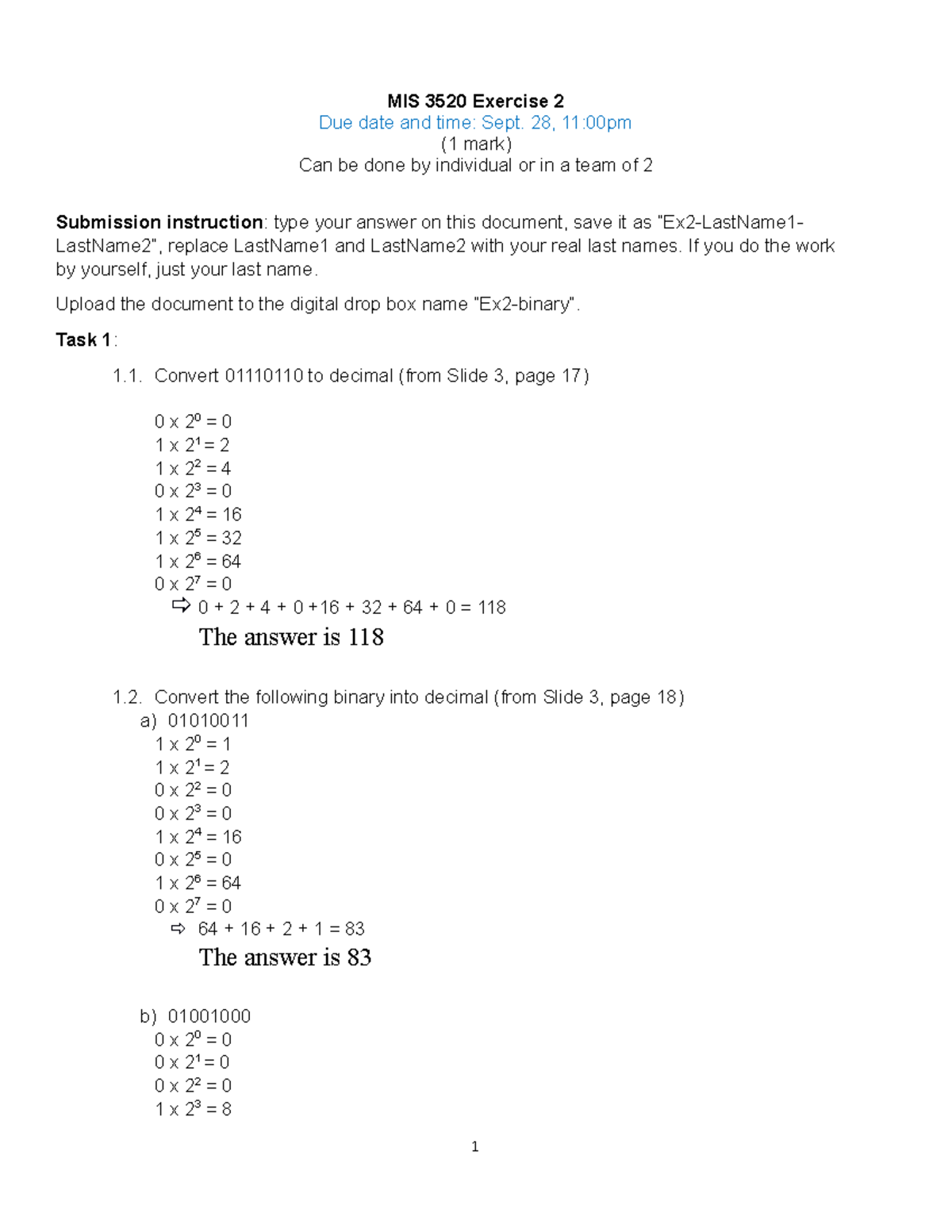 Ex2-Solution - Solution for exercise 2 - Due date and time: Sept. 28 ...