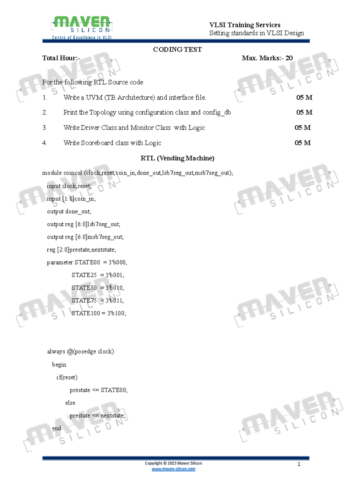 Vending Machine 1 UVM - Setting standards in VLSI Design CODING TEST ...
