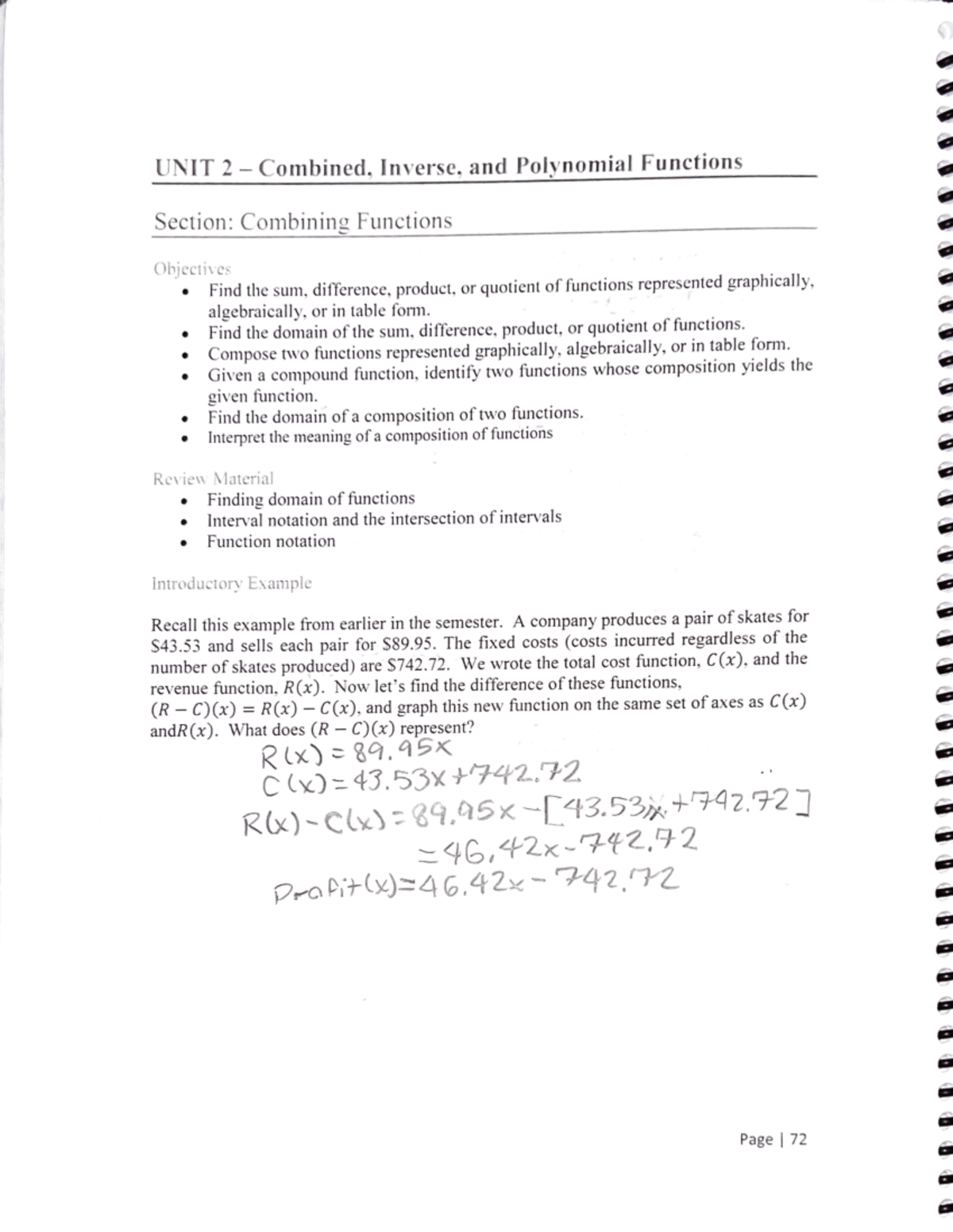 Combining Functions Find The Domain Of The Sum Difference Product Or Quotient Of Functions