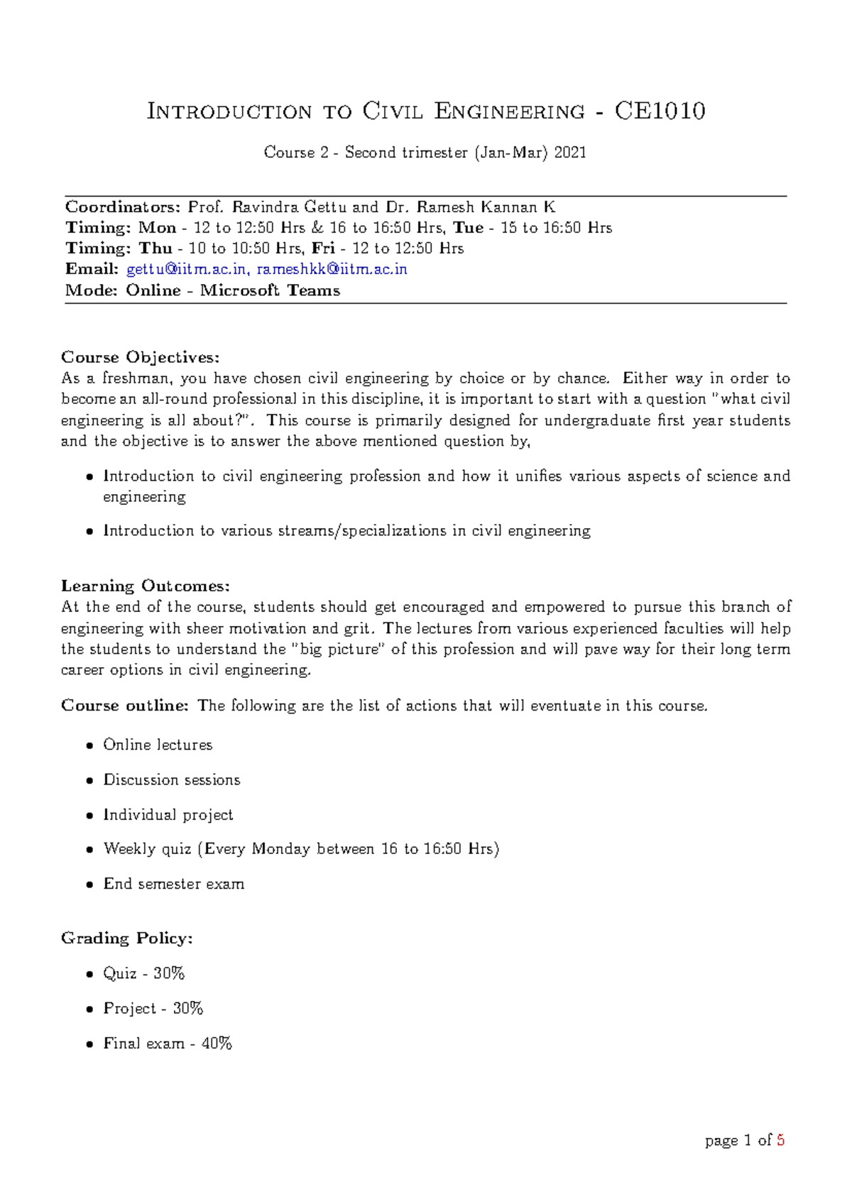 CE1010 Introduction to Civil Engineering - Introduction to Civil ...