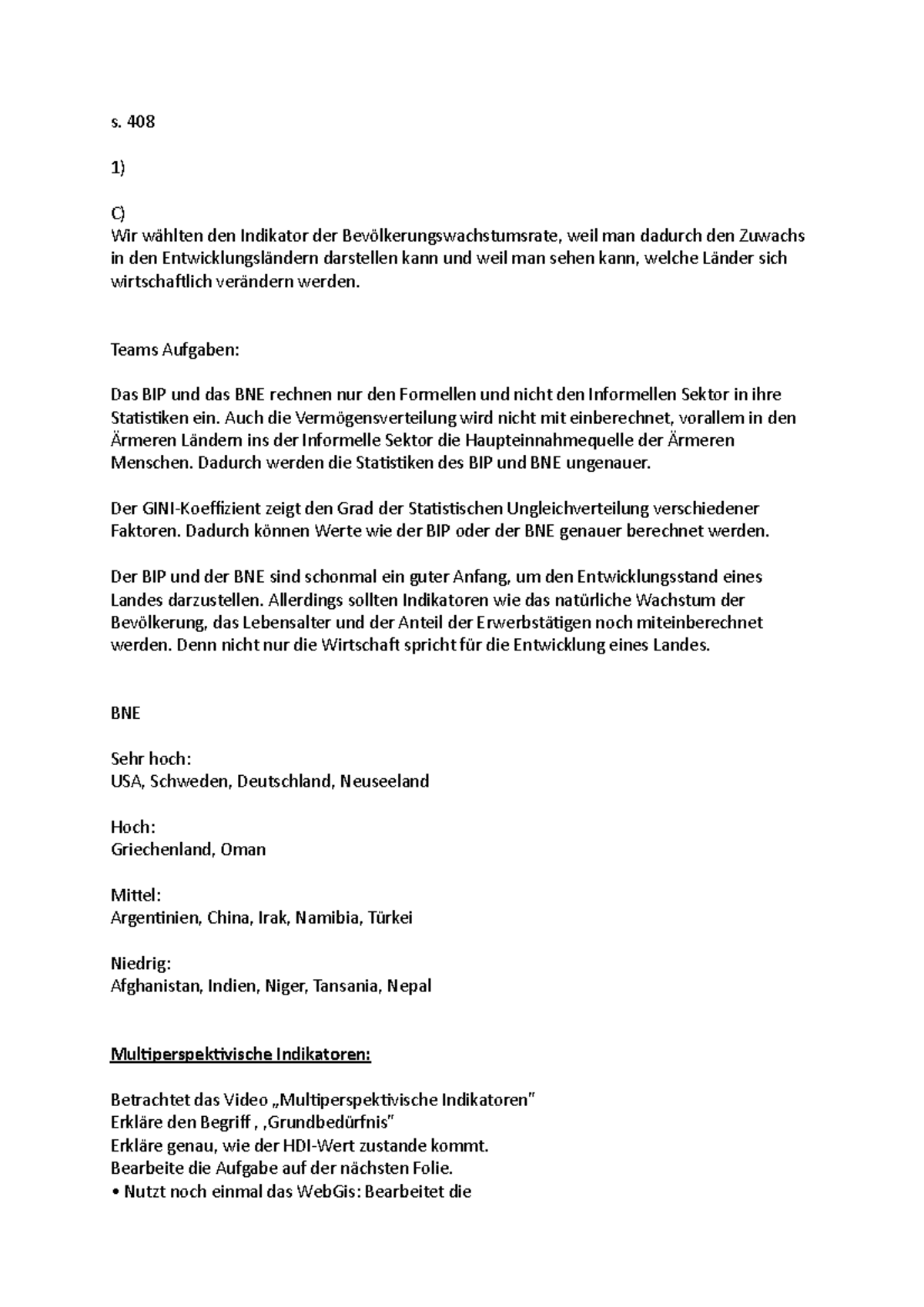 BIP,BNE,Gini - dasdf - s. 408 C) Wir wählten den Indikator der ...