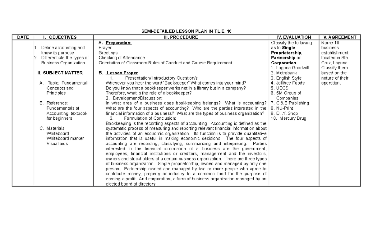 316217199 Accounting Lesson Plan1 - SEMI-DETAILED LESSON PLAN IN T.L ...