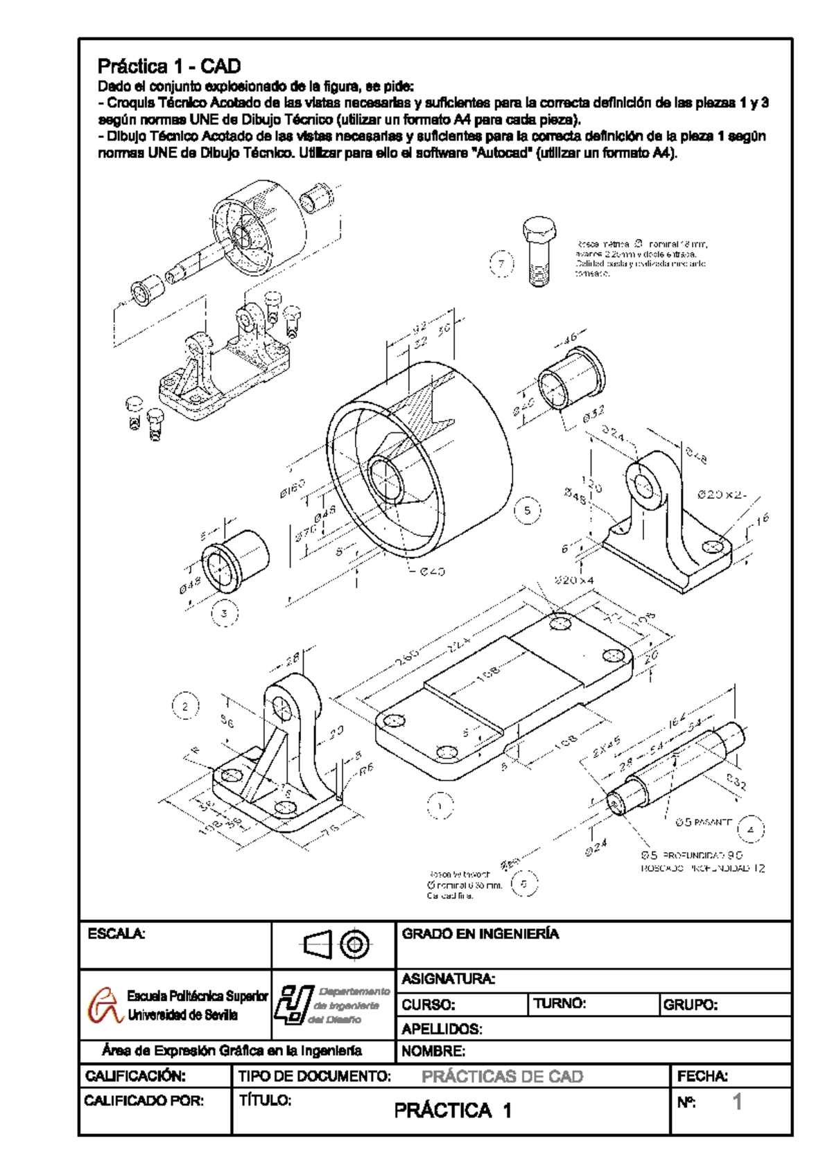Practica 1 - CAD - EEE - Práctica 1 CAD Dado el conjunto explosionado ...