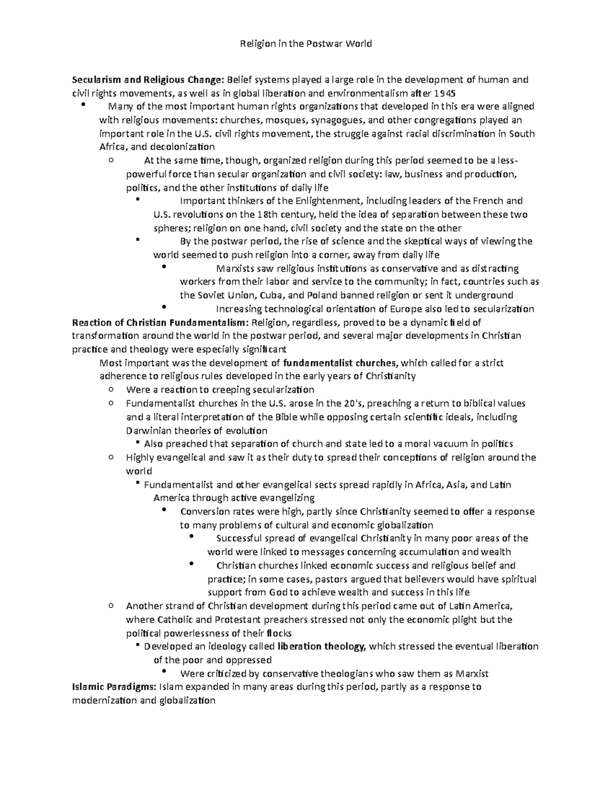 Religion in the Postwar World - Secularism and Religious Change: Belief ...