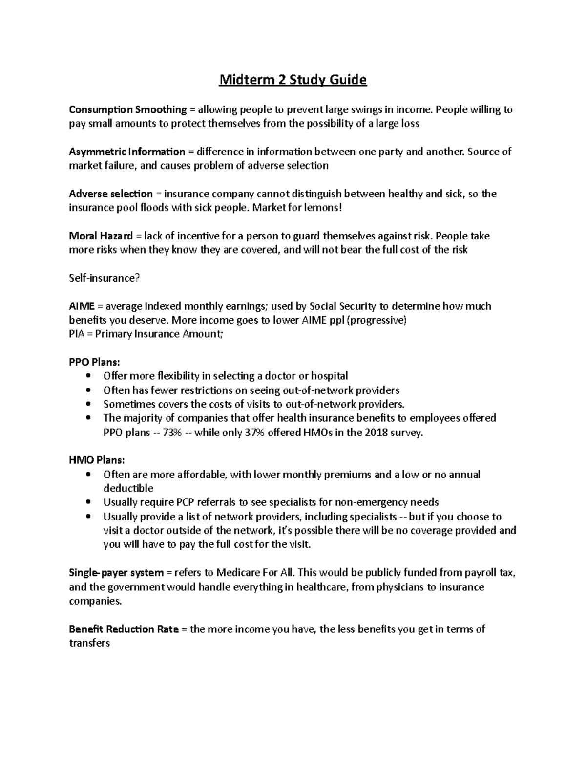 Midterm 2 Study Guide - Midterm 2 Study Guide Consumption Smoothing = allowing people to prevent ...