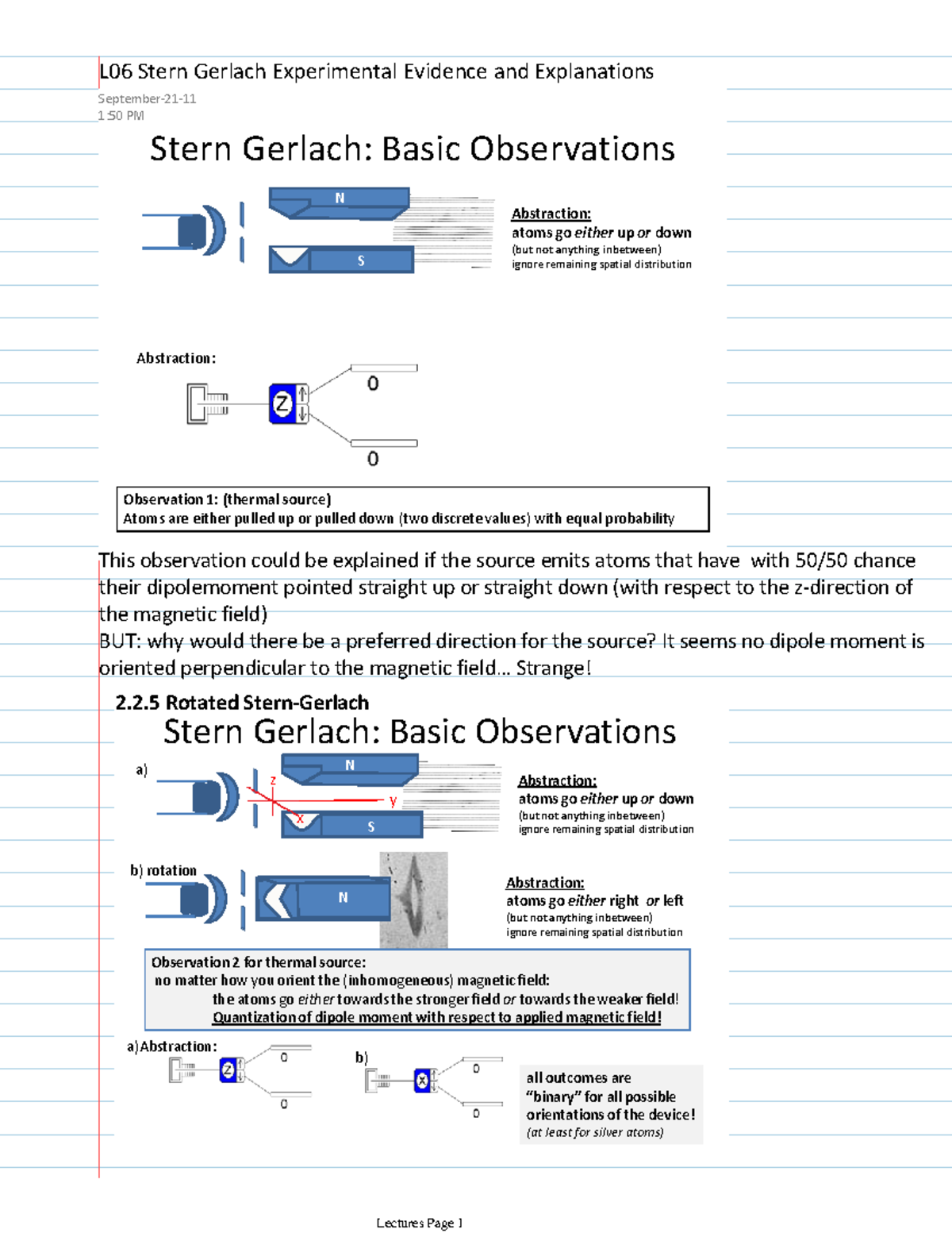 Lecture 06 - Stern-Gerlach and Linear Vector Spaces - Stern Gerlach ...