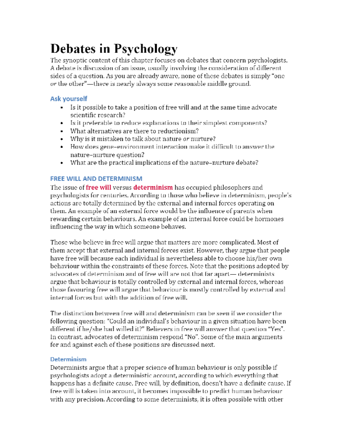 Debates in psychology, nature v/s nuture - environmentally caused. This ...