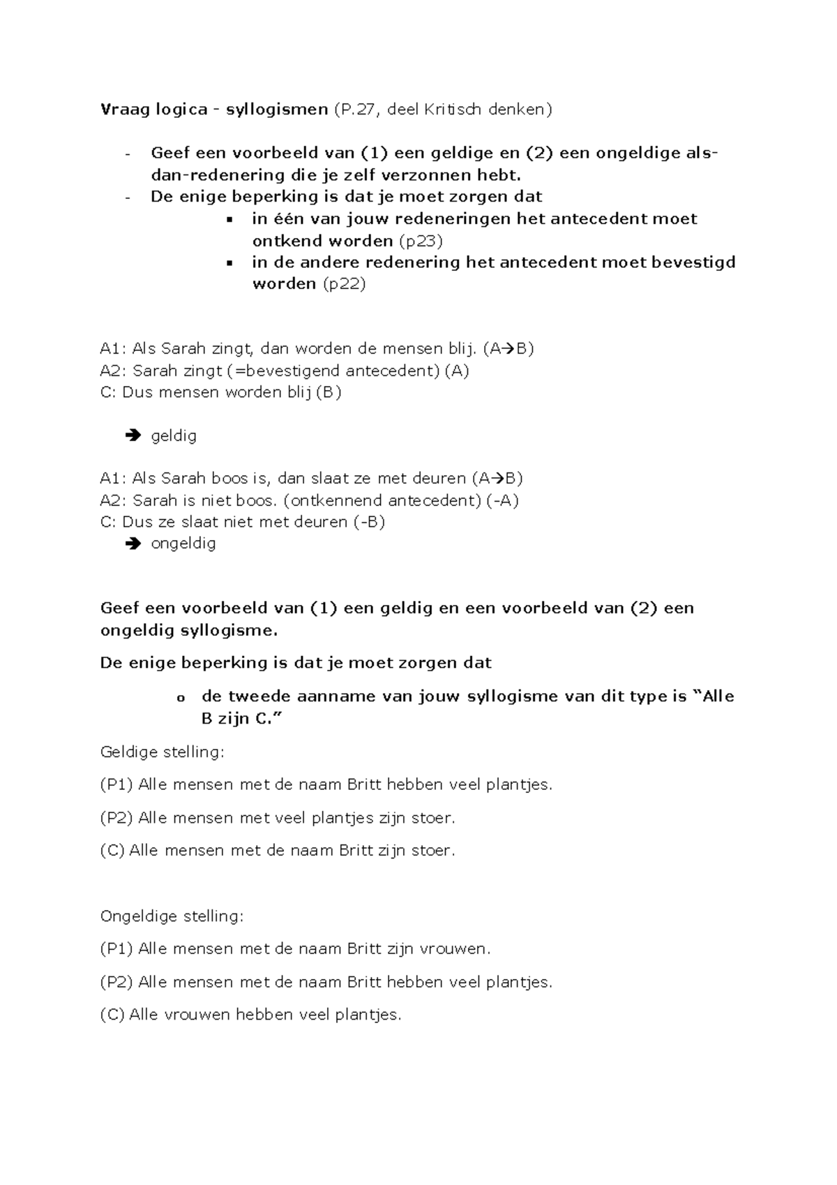Oefeningen - Vraag logica - syllogismen (P, deel Kritisch denken ...