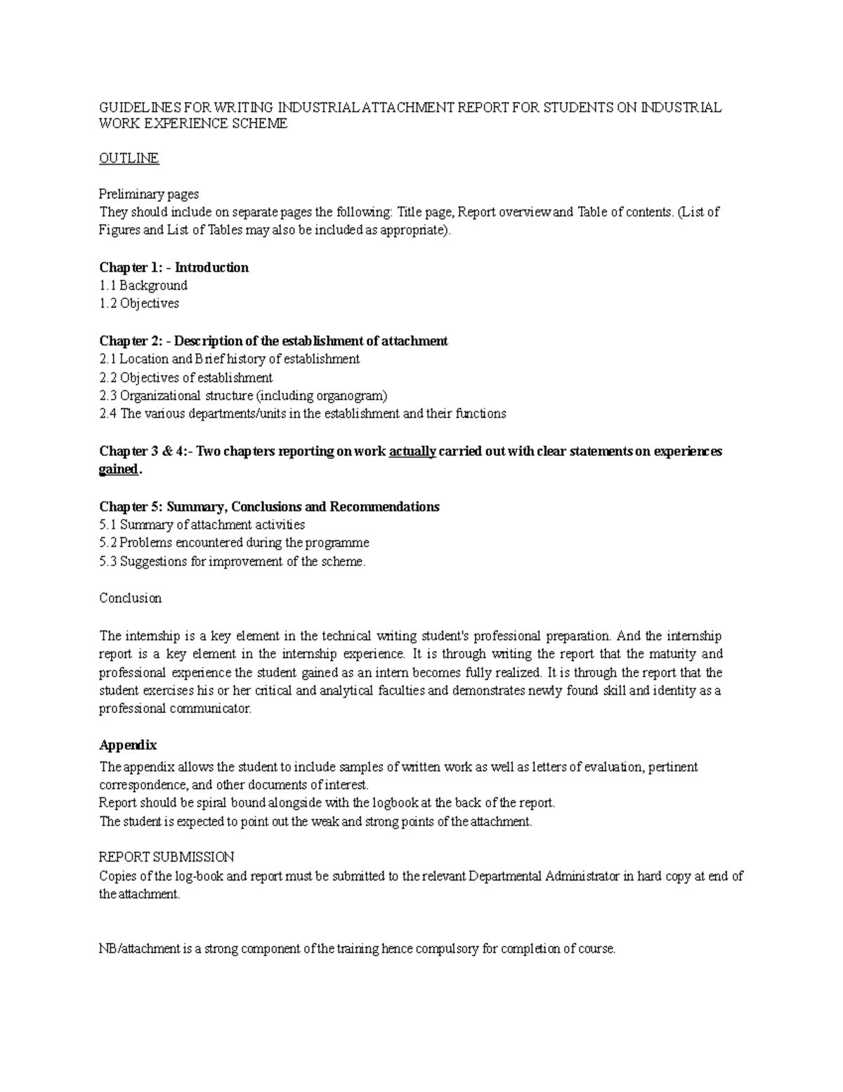 Guidelines FOR Writing Industrial Attachment Report FOR Students ON ...