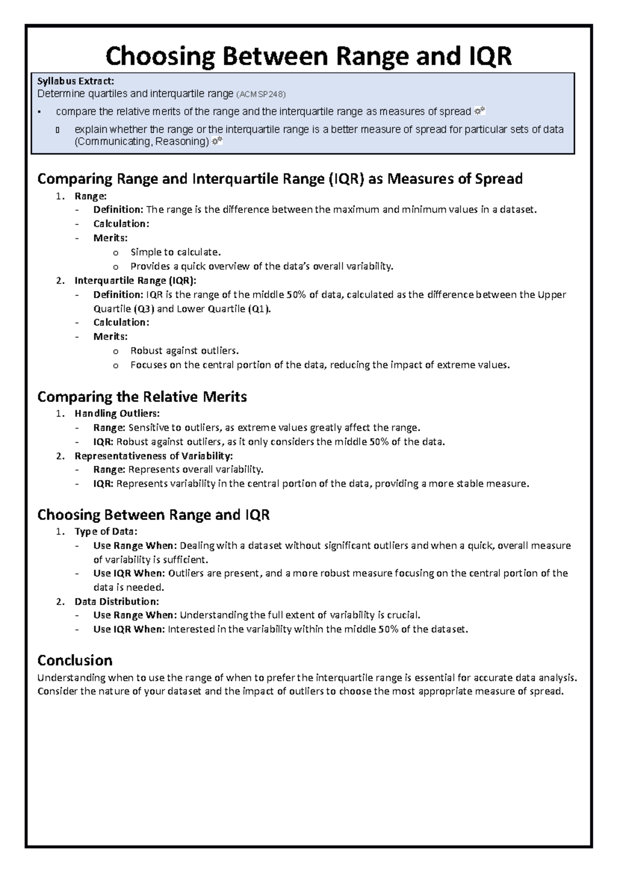 Choosing Between Range and IQR - Choosing Between Range and IQR ...