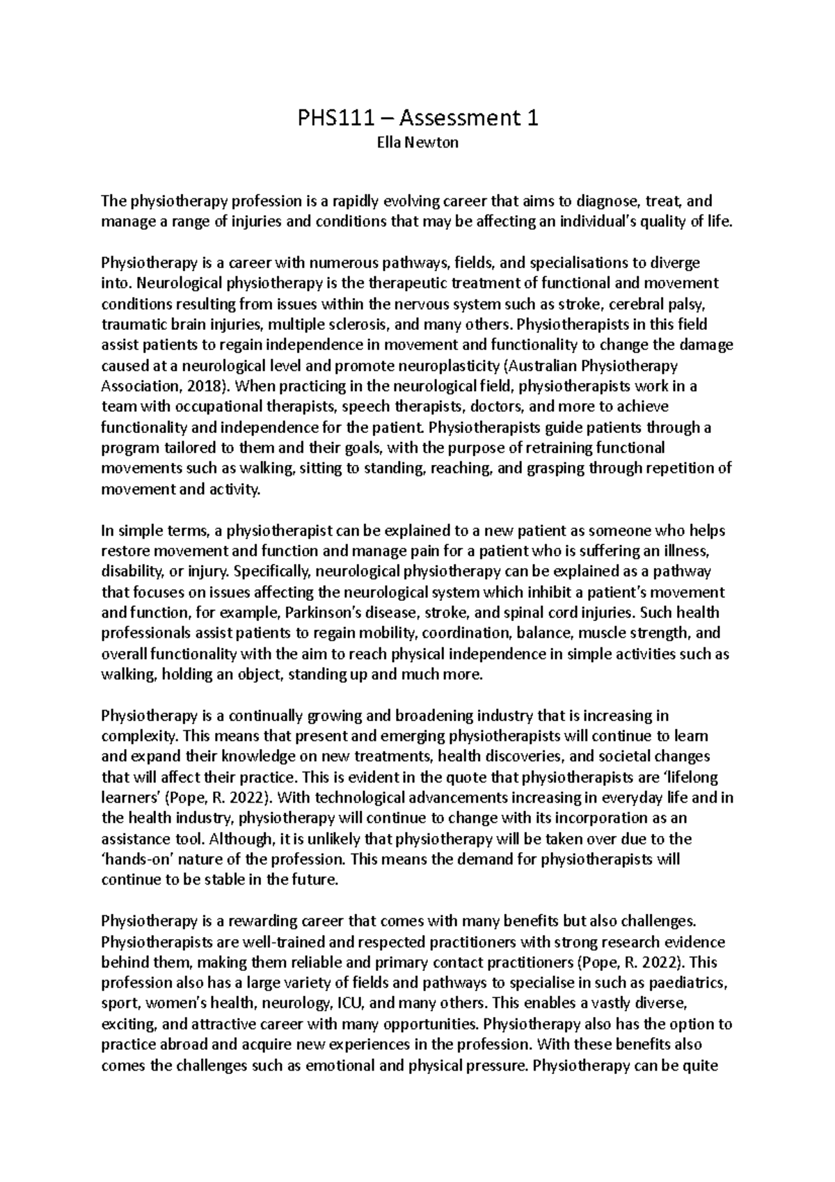 PHS111 - assignment - PHS111 – Assessment 1 Ella Newton The ...