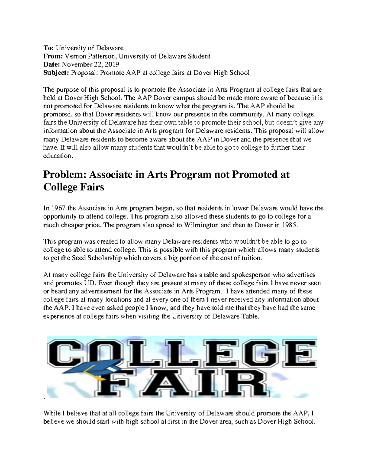 Research Proposal Draft - To: University of Delaware From: Vernon ...