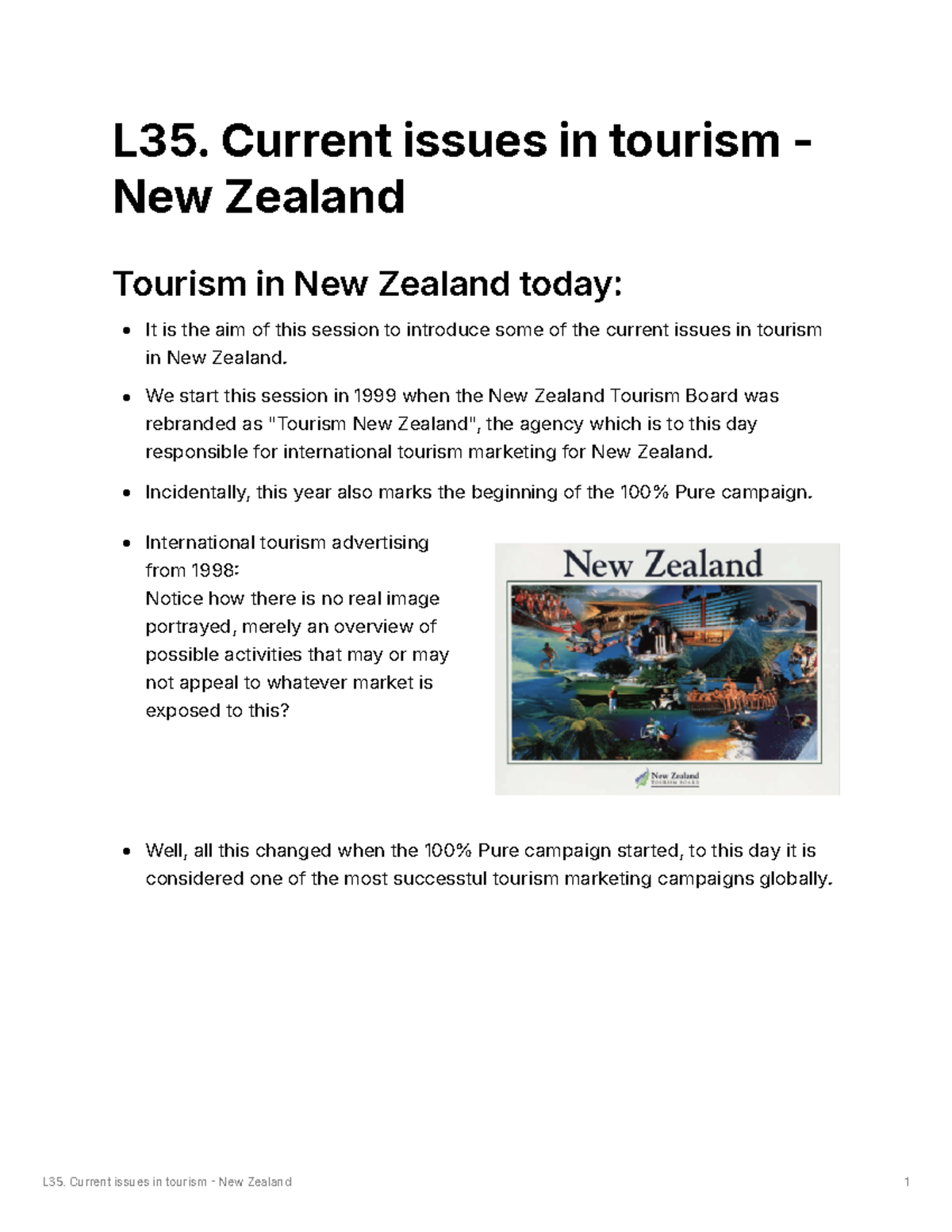 L35 global tourism - notes - L35. Current issues in tourism - New ...