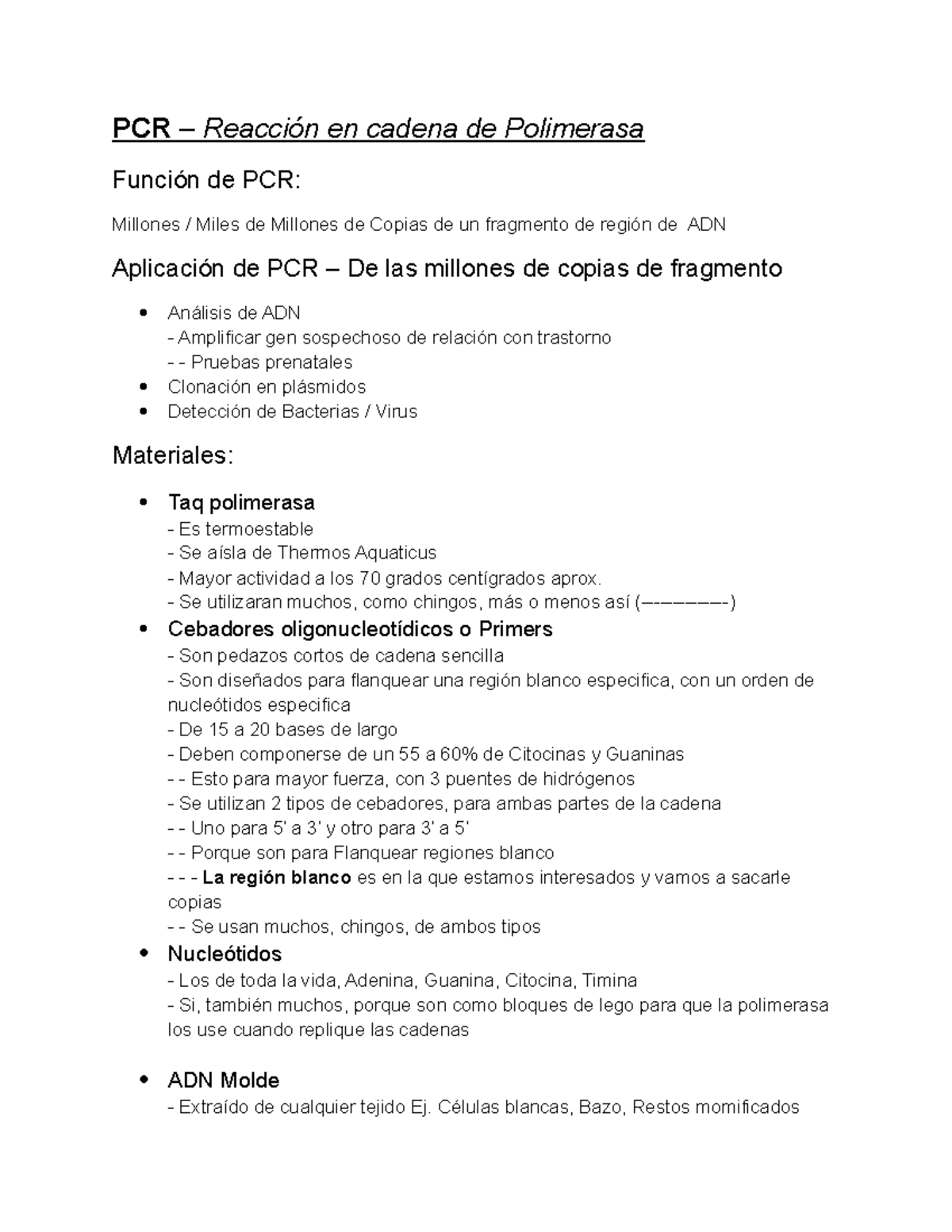 PCR - Lecture notes 1 - PCR – Reacción en cadena de Polimerasa Función ...