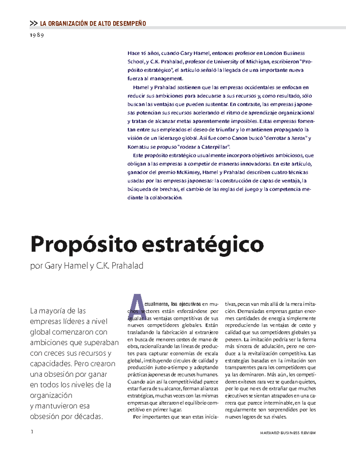 Semana 03 - Material Complementario - Propósito estratégico - A Hace 16 años, cuando Gary Hamel ...