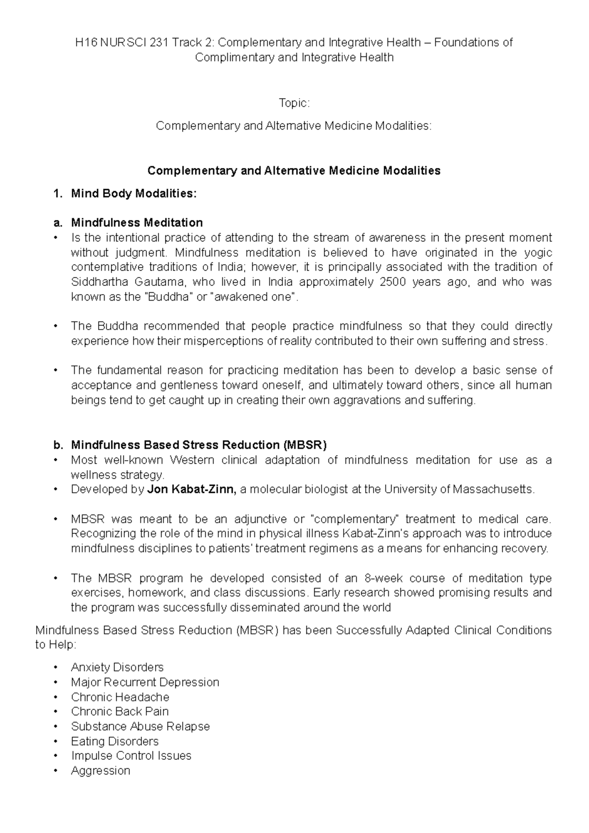 H16 Nursci 231 Track 2 - Complementary and Alternative Medicine ...