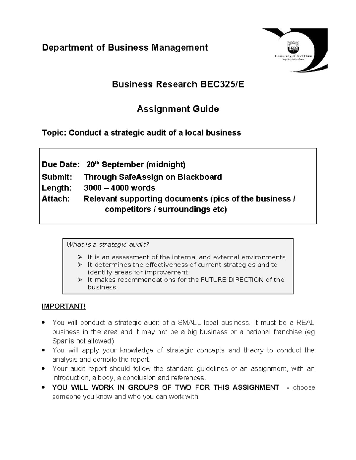 Assignment Guide 2024 Bec325 Department Of Business Management Business Research Bec325e 