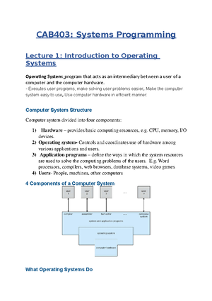 CAB 403 Notes - CAB403: Systems Programming Lecture 1: Introduction to ...