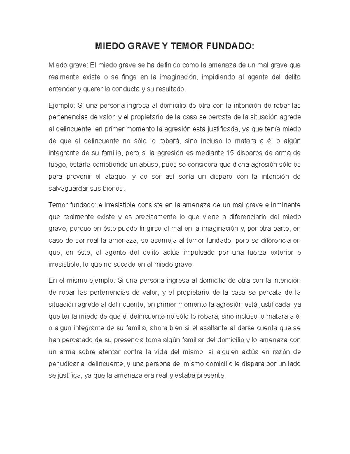 Miedo Grave-EJEMPLO - MIEDO GRAVE Y TEMOR FUNDADO: Miedo grave: El ...