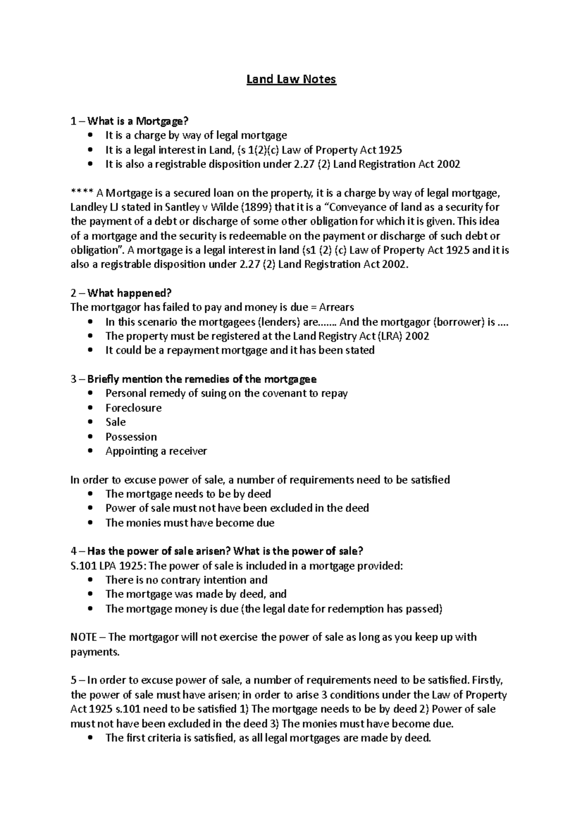 Land Law Notes mortgages - Land Law Notes 1 – What is a Mortgage? It is ...