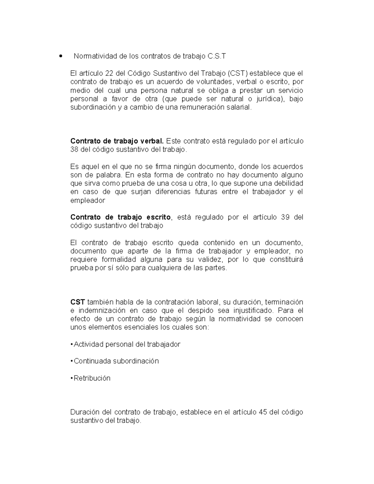 Normatividad de los contratos de trabajo - S El artículo 22 del Código ...