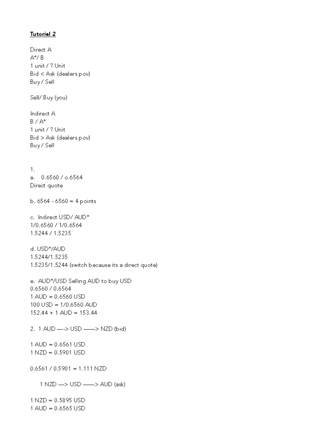 Tutorial 2 Answers pdf - Tutorial 2 Direct A A*/ B 1 unit /? Unit Bid