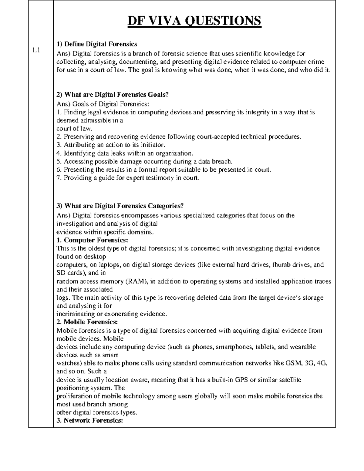 DF Viva questions - 1. DF VIVA QUESTIONS Define Digital Forensics Ans ...
