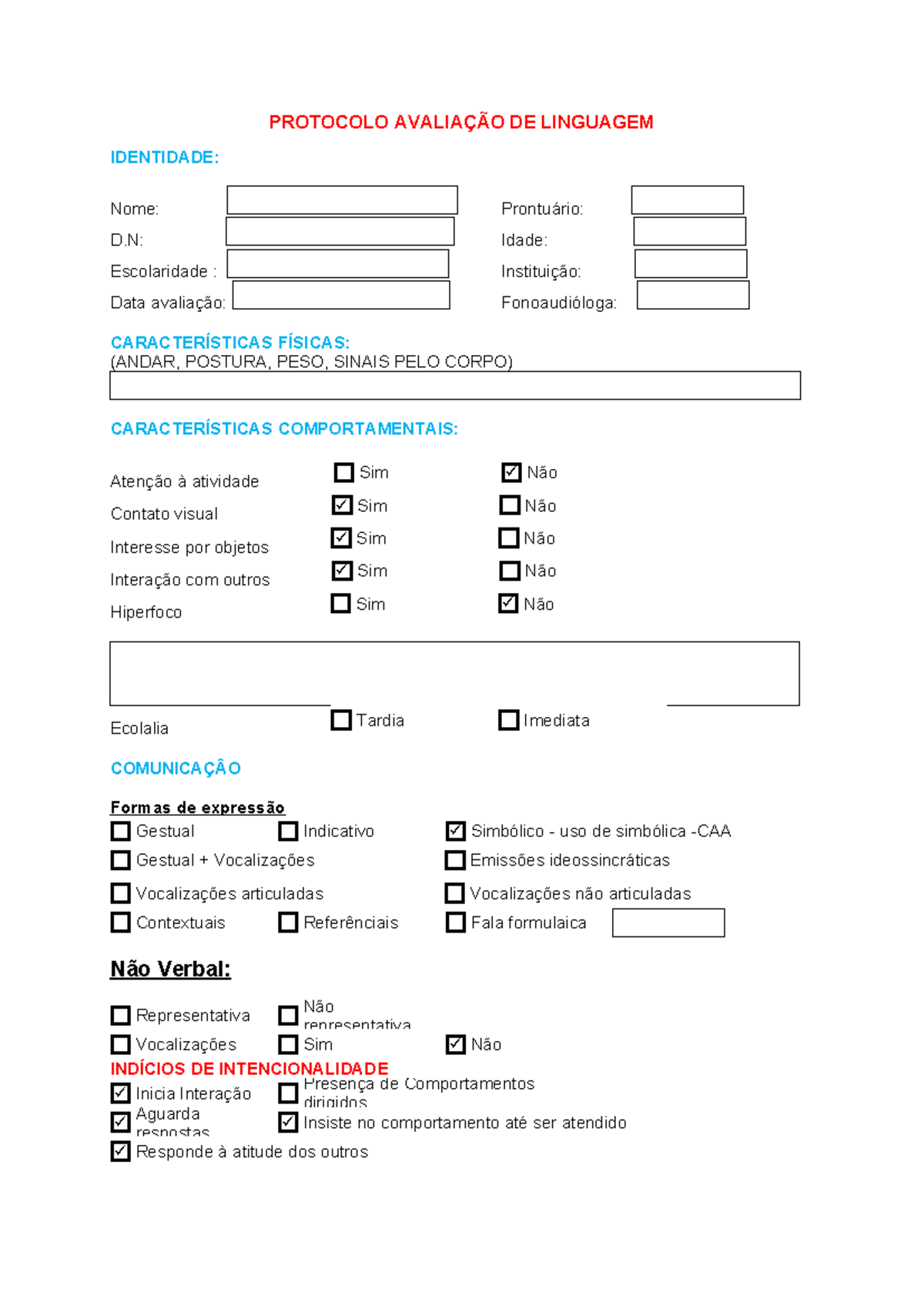 Protocolo de fala e linguagem infantil - PROTOCOLO AVALIAÇÃO DE ...