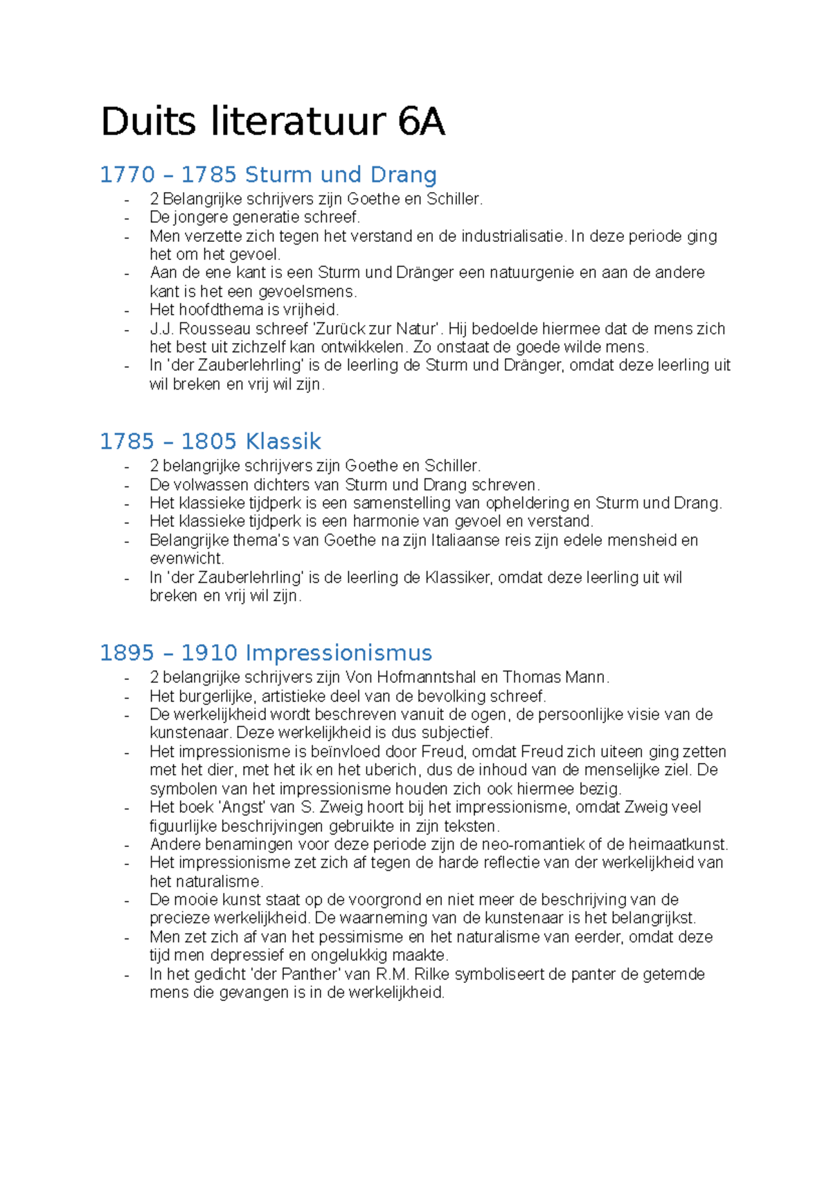 literatuur 6A duits - Duits literatuur 6A 1770 – 1785 Sturm und Drang 2 ...