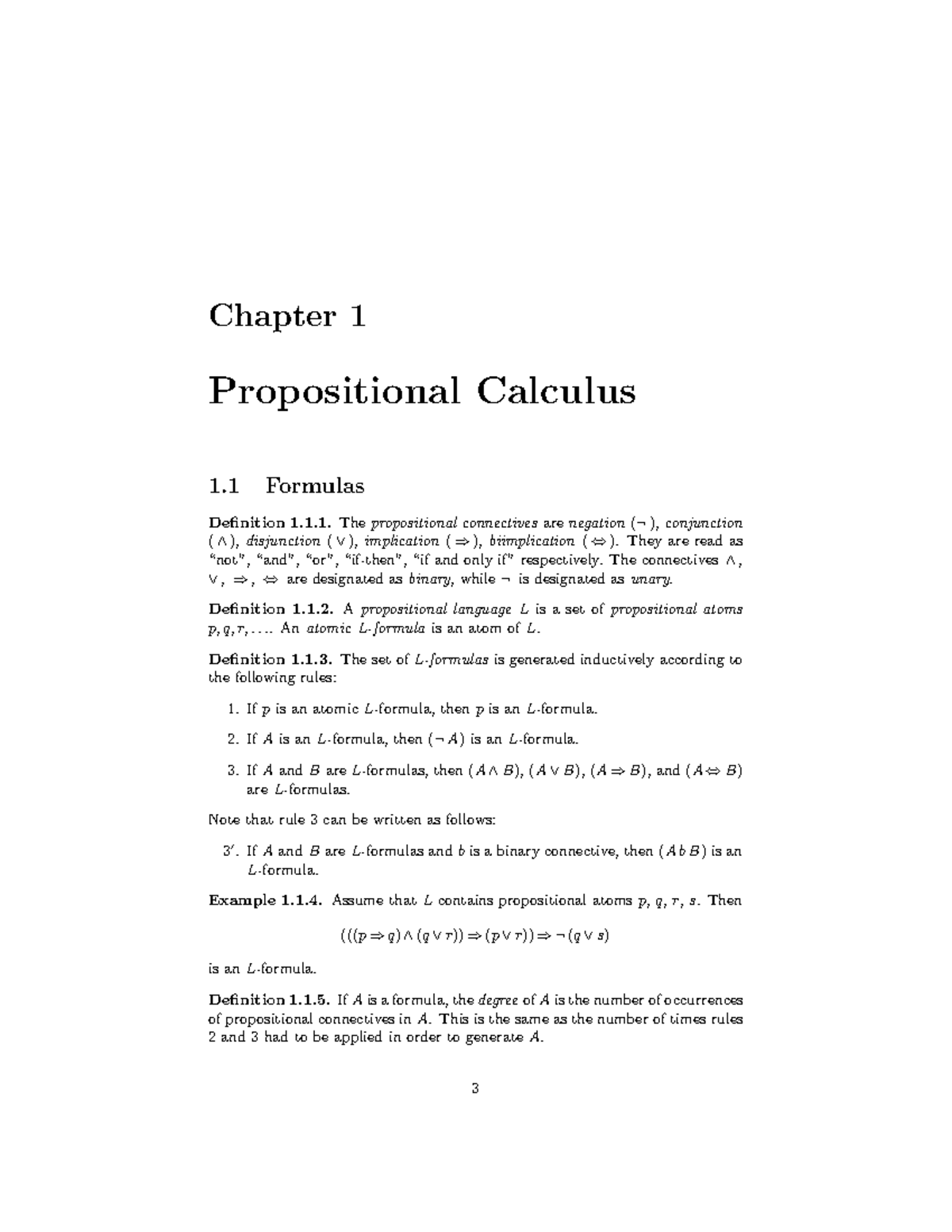 Chapter 1 Propositional Calculus - 1. The propositional connectives are negation (¬ ...