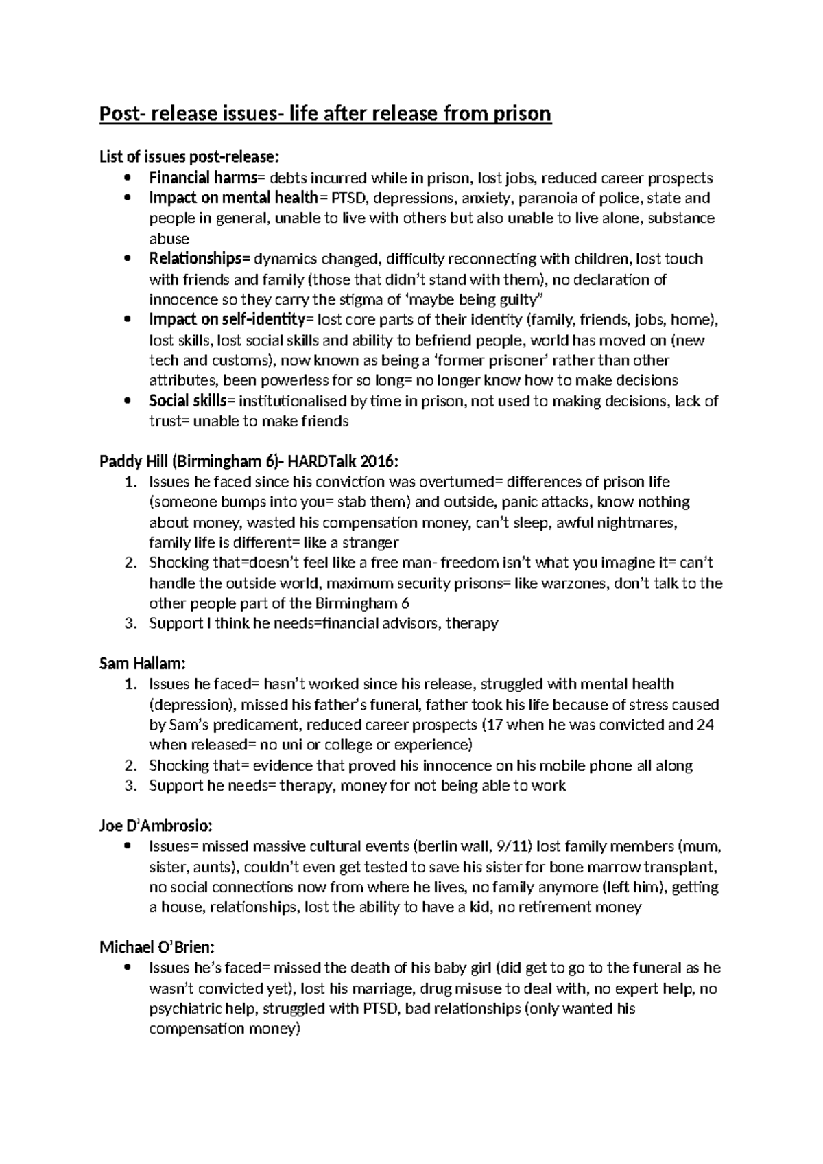 Lecture notes- Post-release issues - Post- release issues- life after ...