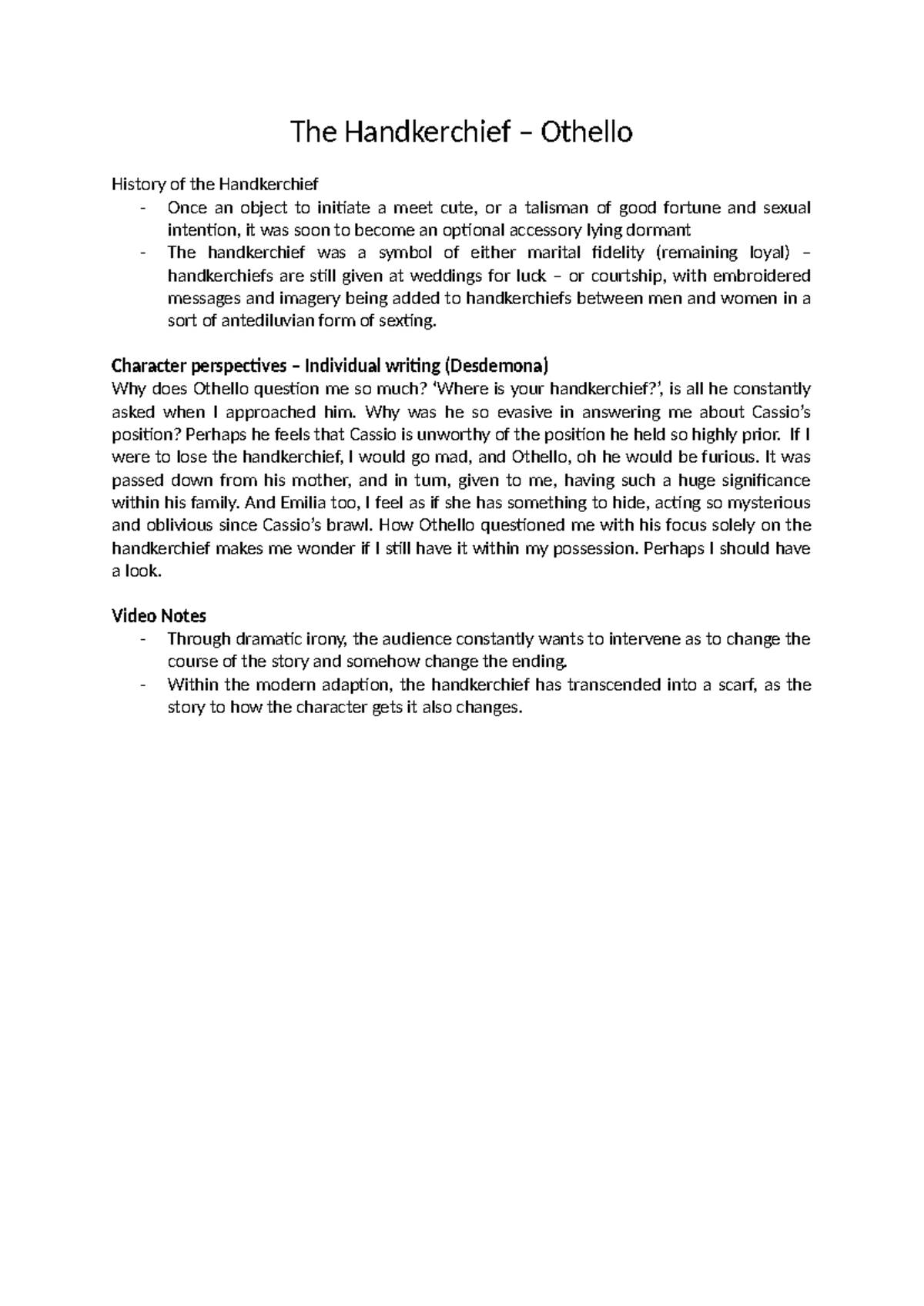 The Handkerchief - Othello - The Handkerchief – Othello History of the ...