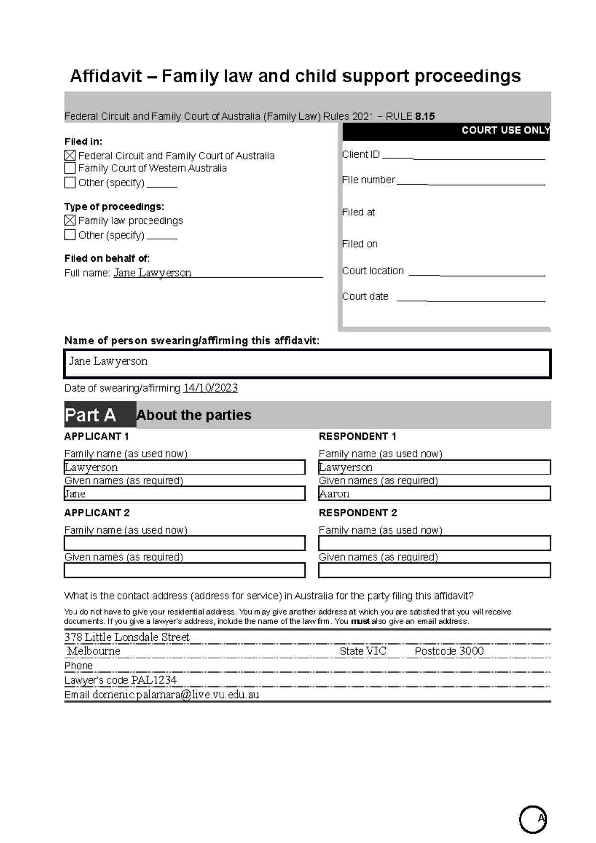 Affidavit final copy - Affidavit – Family law and child support ...