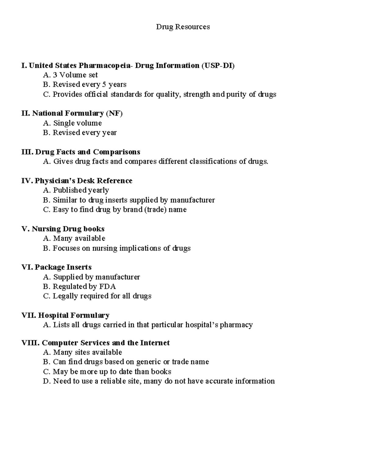 Drug Resources - This - Drug Resources I. United States Pharmacopeia ...