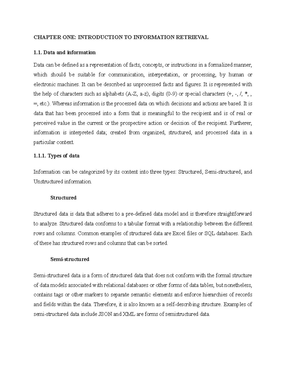 IR chapter 1 - information-retrieval lecture note - CHAPTER ONE: INTRODUCTION TO INFORMATION ...