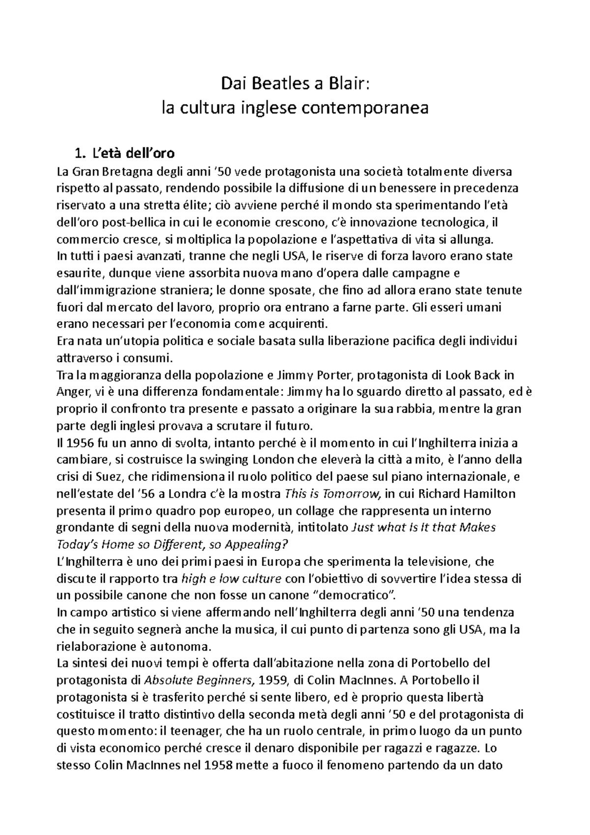 Dai Beatles a Blair riassunto completo - Dai Beatles a Blair: la ...