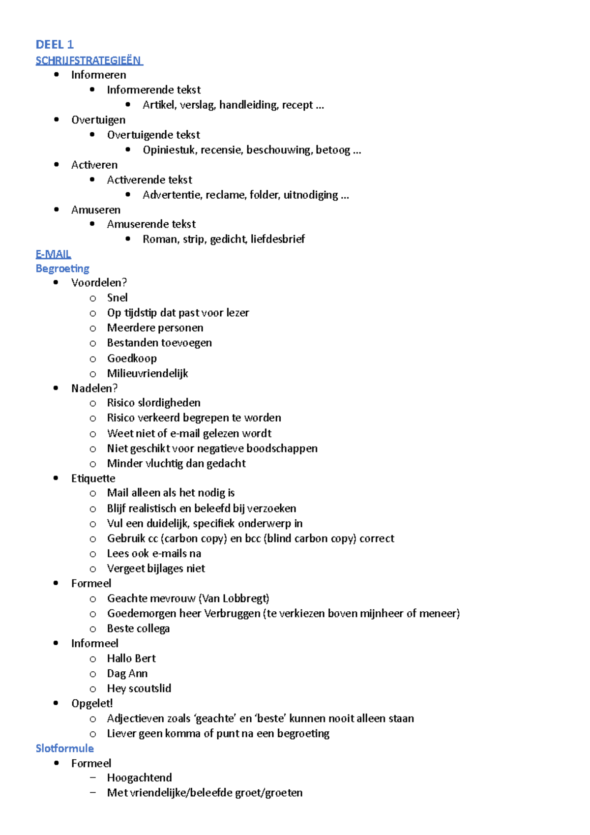alle delen van schriftelijke communicatie - DEEL 1 SCHRIJFSTRATEGIEËN ...